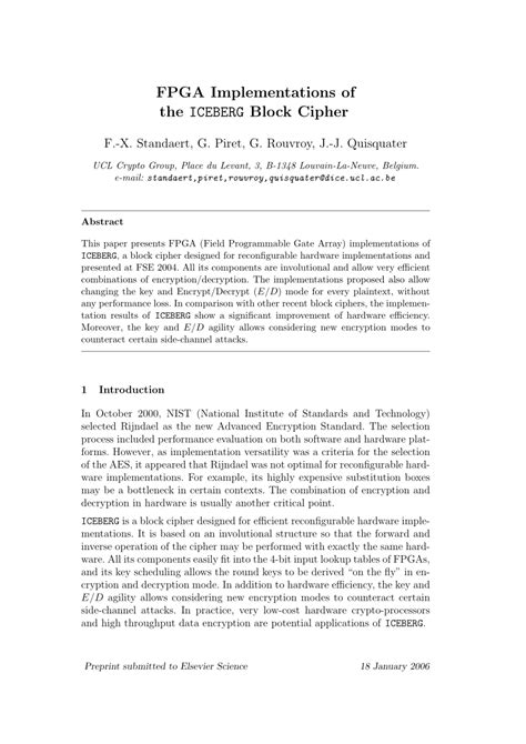 Pdf Fpga Implementations Of The Iceberg Block Cipher