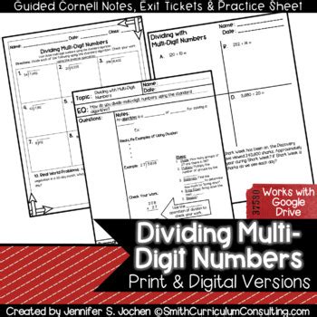 Dividing Multi Digit Numbers Guided Cornell Notes Distance Learning
