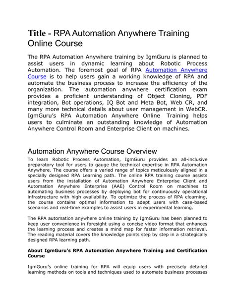 Rpa Automation Anywhere Training Online Course
