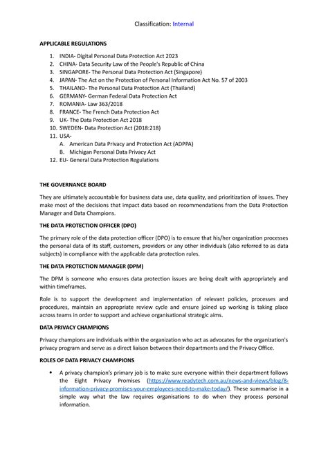 roles of data privacy champions for merge classification internal