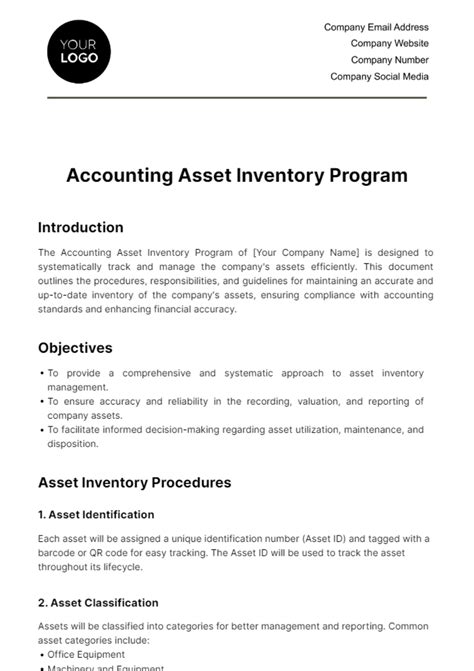 Free Accounting Asset Inventory Program Template To Edit Online