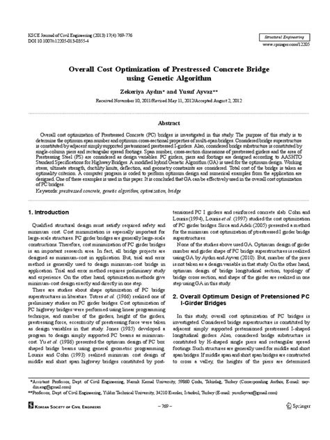 Genetic Algorithm Optimizes Cost Of Prestressed Concrete Bridges Pdf Mathematical
