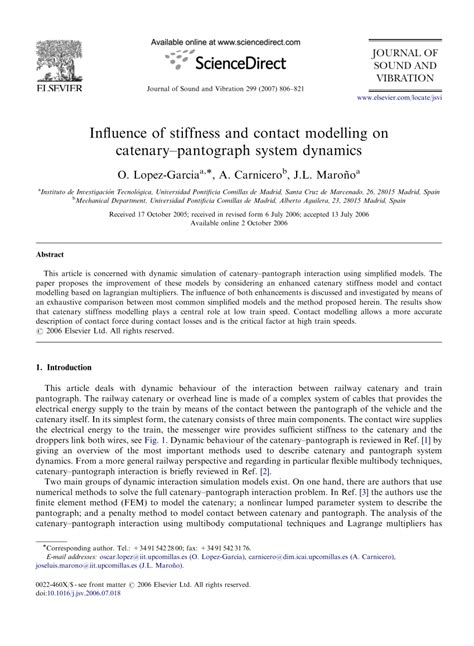 pdf influence of stiffness and contact modelling on catenary