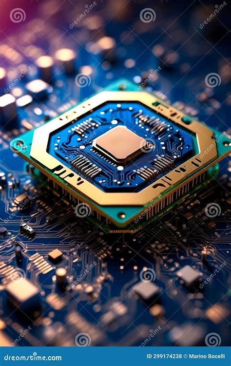 Image Of An Ai Processor Chip And Cpu Circuit Board Luminescent Circuits Surround The