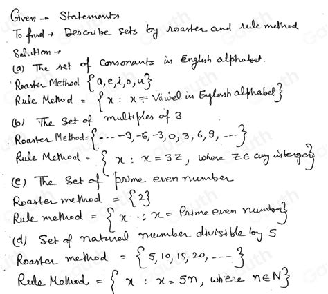 solved 5 describe the following sets using the roster method and rule