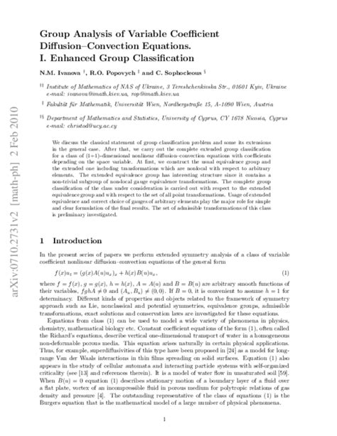 pdf group analysis of variable coefficient diffusion convection