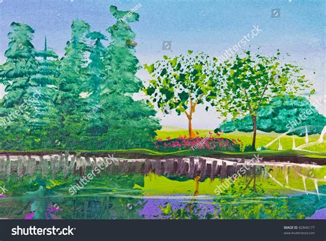 Poster Color Drawing Tree Reflection Water Stock Photo 82846177 Shutterstock