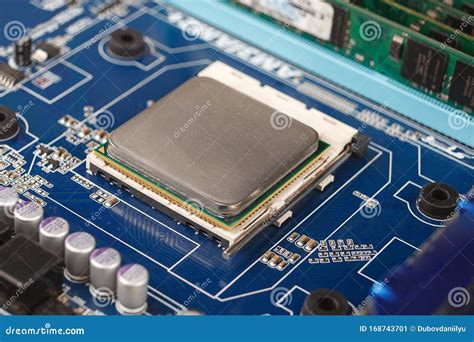 Computer Cpu Close Up On The Motherboard Background Socket Of Central