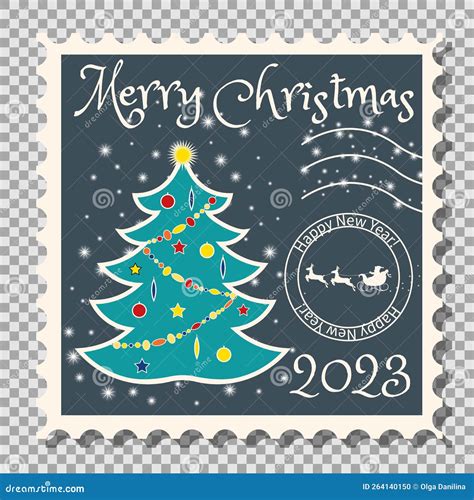 Christmas Tree On A Postage Stamp Vector Stock Vector Illustration Of