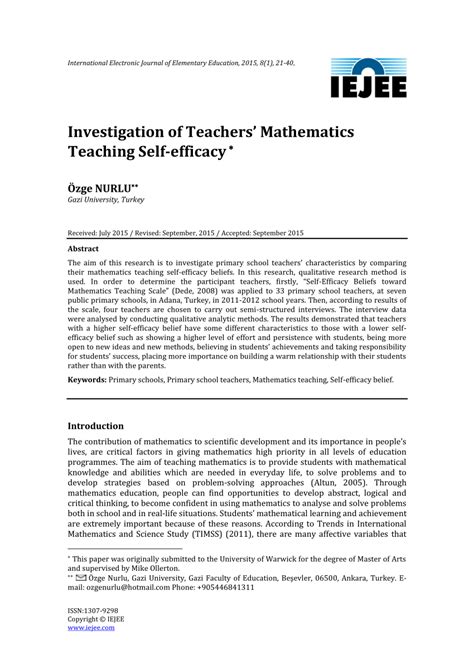 Pdf Investigation Of Teachers Mathematics Teaching Self Efficacy