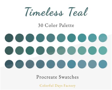 Timeless Teal Color Swatches Procreate Color Palette Instant Download Ipad Procreate App Etsy