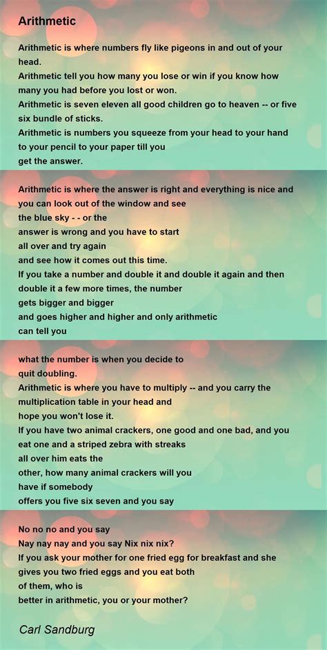 Arithmetic Poem By Carl Sandburg Poem Hunter