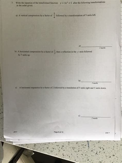 Solved 7 Write The Equation Of The Transformed Function In