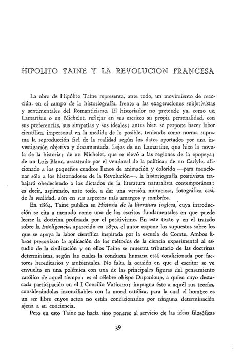 Hipólito Taine Y La Revolución Francesa Docslib