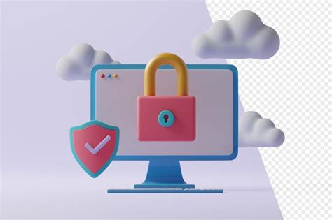 Premium Psd 3d Computer Security Concept 3d Password Secure On Computer And Cloud Blue Sky
