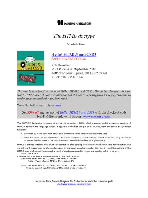 Hellohtml5andcss3ch02b The Html Doctype Pdf Html Html5