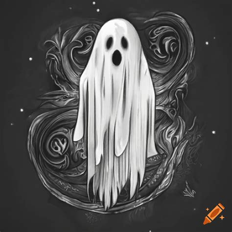 Ghost Sheet Black And White Tattoo Design On A White Background On Craiyon