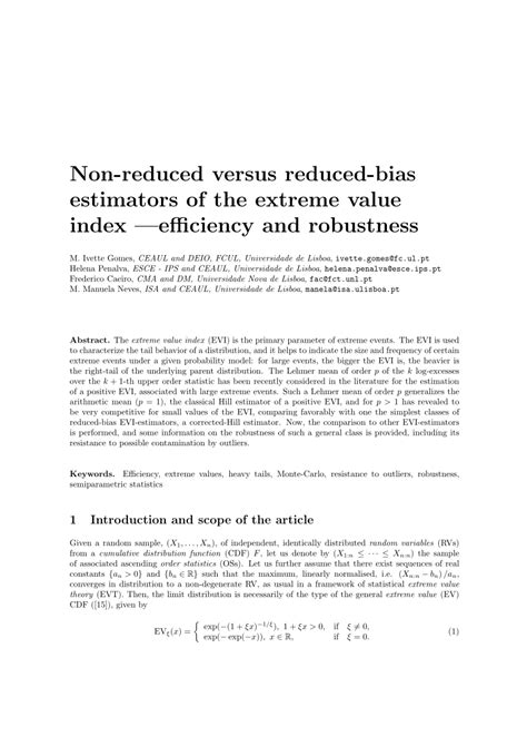 Pdf Non Reduced Versus Reduced Bias Estimators Of The Extreme Value Index Efficiency And