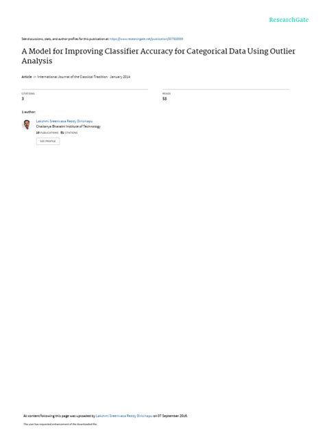 A Model For Improving Classifier Accuracy For Categorical Data Using Outlier Analysis Pdf
