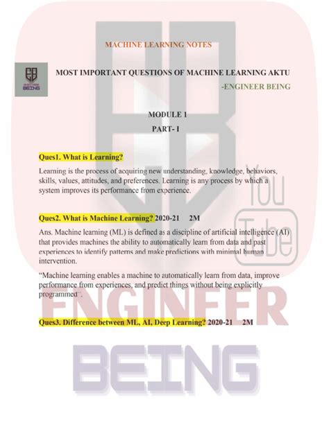 Engineer Being Machine Learning Notes Pdf