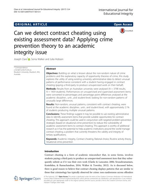 Pdf Can We Detect Contract Cheating Using Existing Assessment Data Applying Crime Prevention