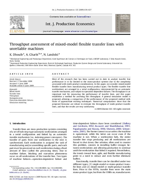 Pdf Throughput Assessment Of Mixed Model Flexible Transfer Lines With