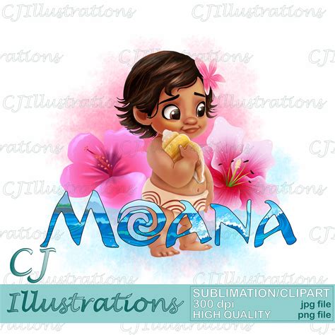 Cute Baby Moana Clipart Sublimation Design Digital Download Png Jpeg Commercial Use