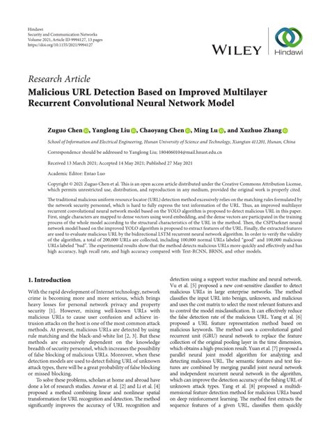 Pdf Malicious Url Detection Based On Improved Multilayer Recurrent Convolutional Neural