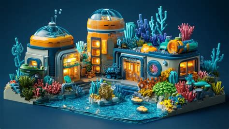 Futuristic Underwater Habitat With Vibrant Coral Reef Stock Illustration Illustration Of
