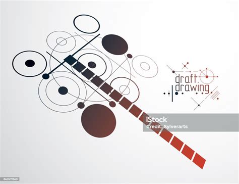 추상적인 그래픽 및 웹 디자인에 사용 하기 위해 초안 엔지니어링 기술 계획 벡터 라인과 원을 만든 산업 시스템의 그림입니다 예술적 그래픽 일러스트입니다 0명에 대한 스톡