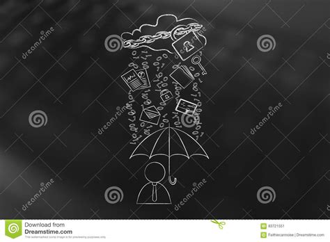 User With Umbrella Under Binary Code Rain Data Breach Protection Stock