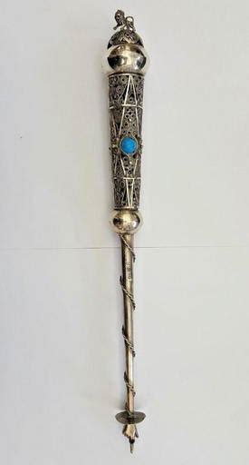 1873 Russian 84 Silver And Turquoise Tora Pointer With Lion Figurine Rare