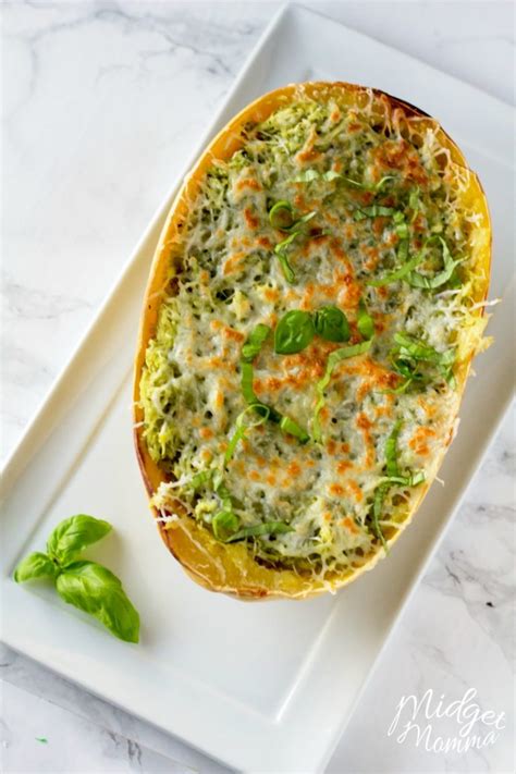 Chicken Pesto Oven Baked Spaghetti Squash Bowls