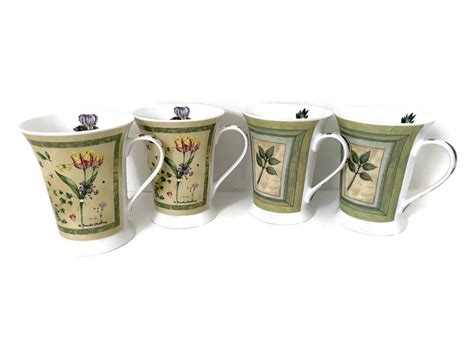 Pimpernel Set Pair Coffee Mugs White Porcelain Pamela Gladding Floral