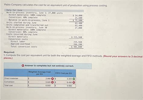 Solved Pablo Company Calculates The Cost For An Solutioninn
