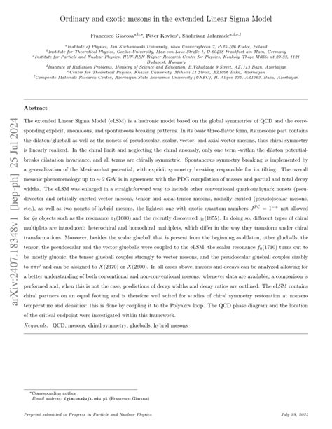 Pdf Ordinary And Exotic Mesons In The Extended Linear Sigma Model