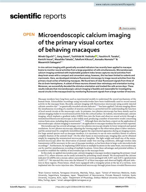 Pdf Microendoscopic Calcium Imaging Of The Primary Visual Cortex Of