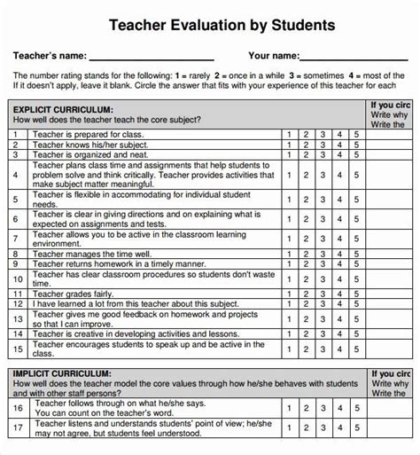 Student Performance Evaluation Examples Fresh Teacher Evaluation Form