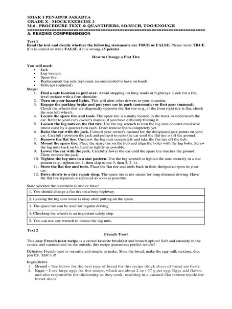 Answer Key Mocked Test 2 Procedure Text So Such Too Enough Quantifiers Pdf Cooking