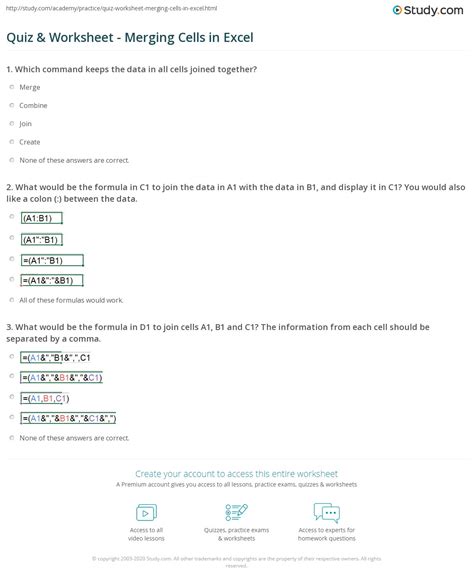 Quiz And Worksheet Merging Cells In Excel