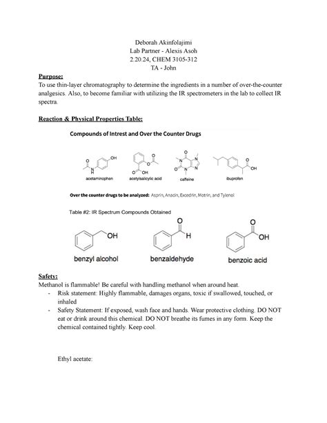 Lab Report Experiment Thin Layer Chromatography TLC And Infrared Spectroscopy Of