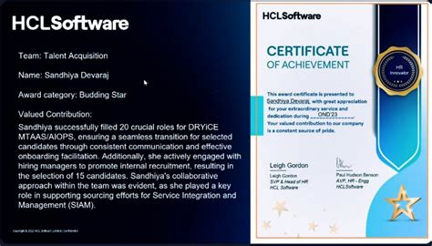 Sandhiya Devaraj On Linkedin 2023awards Hclsoftware Onboarding Achievement Team Support