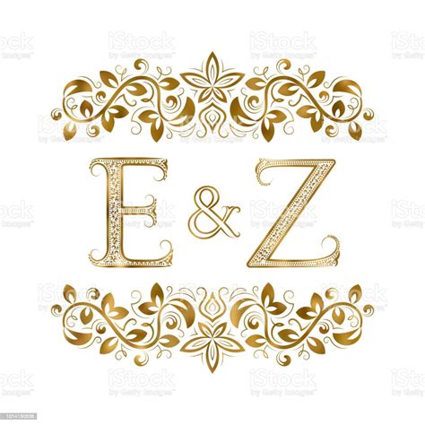 E와 Z 빈티지 이니셜 기호입니다 글자 장식 요소에 의해 포위 된다 결혼식 또는 로얄 스타일에서 비즈니스 파트너 모노 그램입니다 고풍스런에 대한 스톡 벡터 아트 및 기타