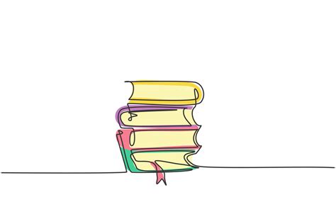 Single One Line Drawing Of Stack Of Note Books On Table Back To School