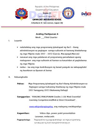 AP Q Mod Mga Programang Ipinatupadngibatibangadministrasyon Araling Panlipunan