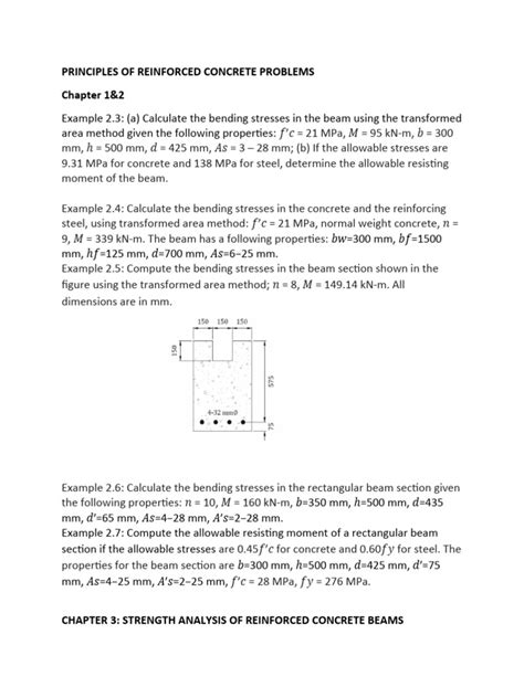Principles Of Reinforced Concrete Problems Pdf Beam Structure Bending