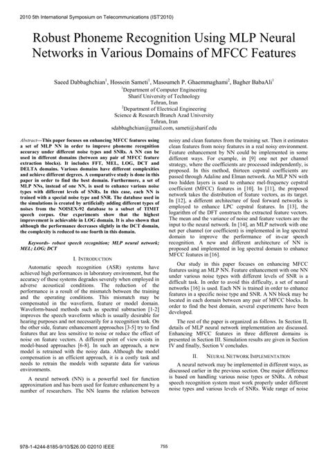 Pdf Robust Phoneme Recognition Using Mlp Neural Networks In Various Domains Of Mfcc Features