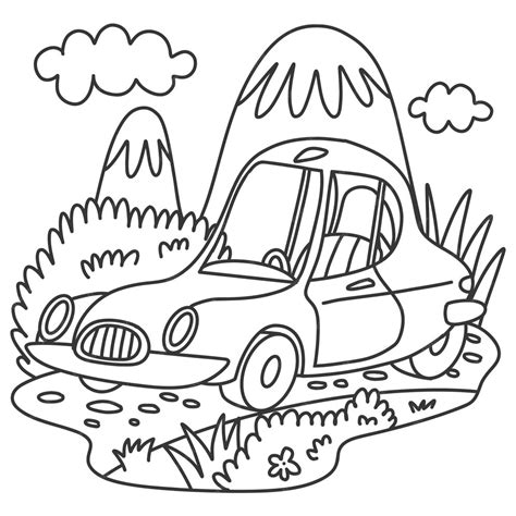 손으로 그린 자동차 컬러링 페이지 일러스트레이션 프리미엄 벡터