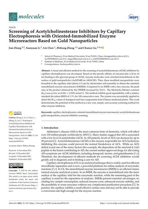 Pdf Screening Of Acetylcholinesterase Inhibitors By Capillary Electrophoresis With Oriented