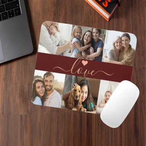 Create Your Own 6 Photo Collage Custom Red Gold Mouse Pad Zazzle